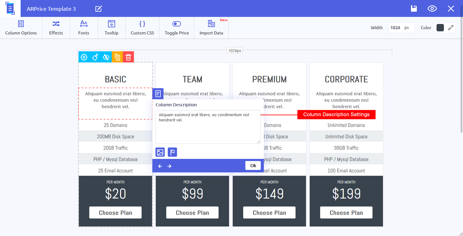 Description Settings - ARPrice